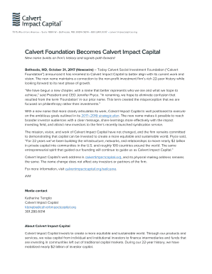 Fillable Online Calvert Foundation Becomes Calvert Impact Capital Fax ...