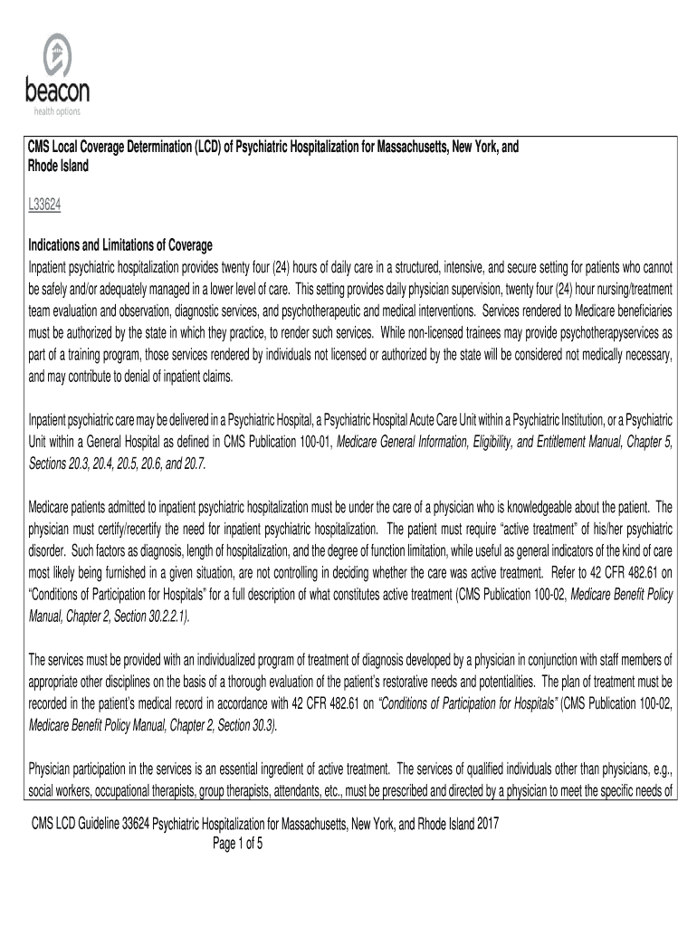 Fillable Online Cms Local Coverage Determination Lcd Of Psychiatric Hospitalization For