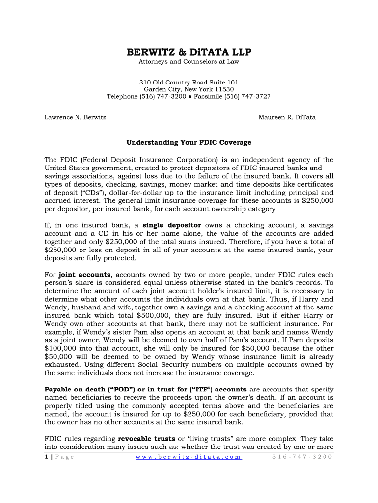Fillable Online Understanding Your FDIC Coverage Fax Email Print ...
