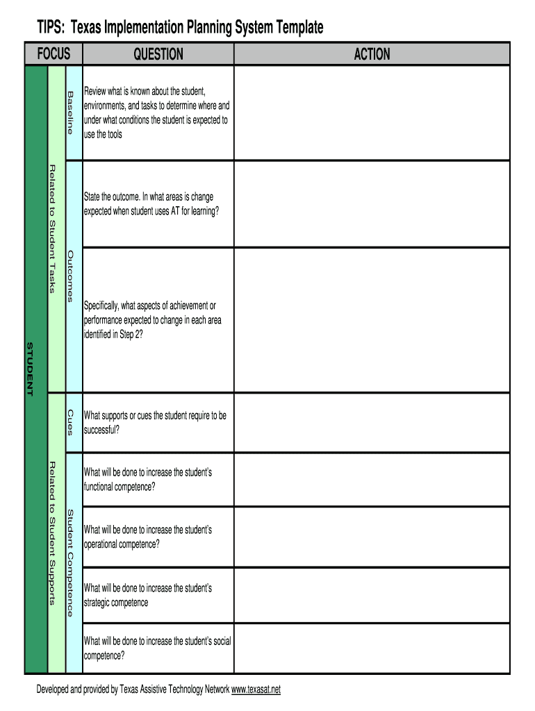 Fillable Online TIPS: Texas Implementation Planning System Template Fax ...