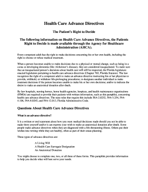 Fillable Online The following information on Health Care Advance ...