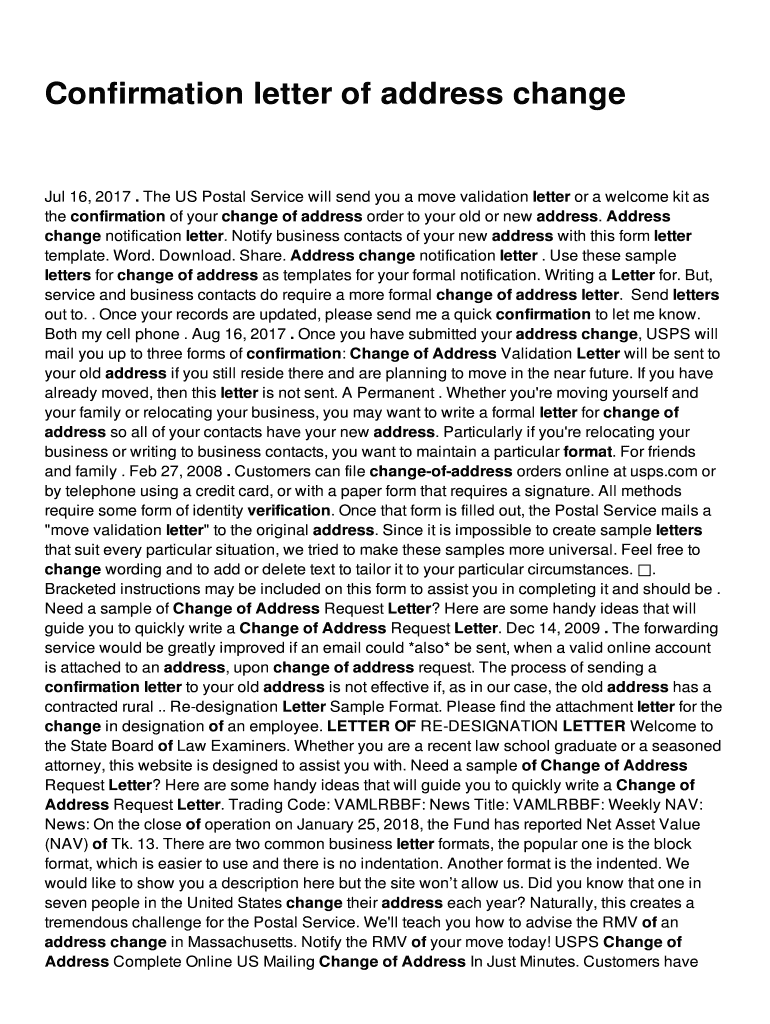 Fillable Online Confirmation letter of address change Fax Email Print ...