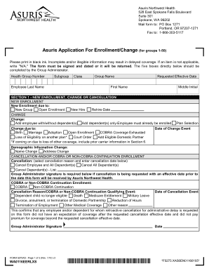 Fillable Online Asuris Application For Enrollment/Change (for groups 1 ...