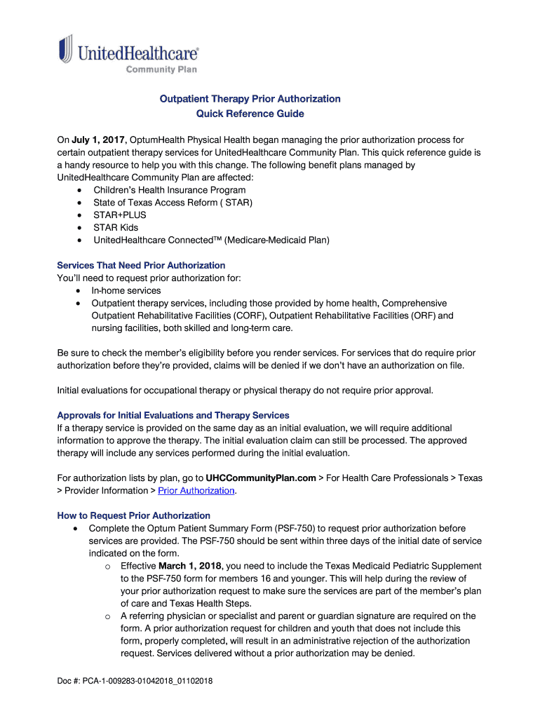 Fillable Online On July 1, 2017, OptumHealth Physical Health began ...