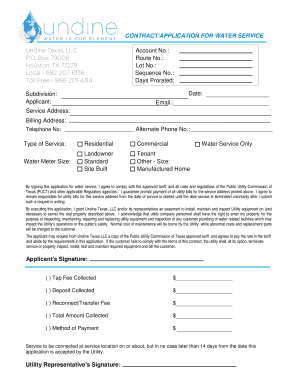 Fillable Online CONTRACT/APPLICATION FOR WATER SERVICE Fax Email Print ...