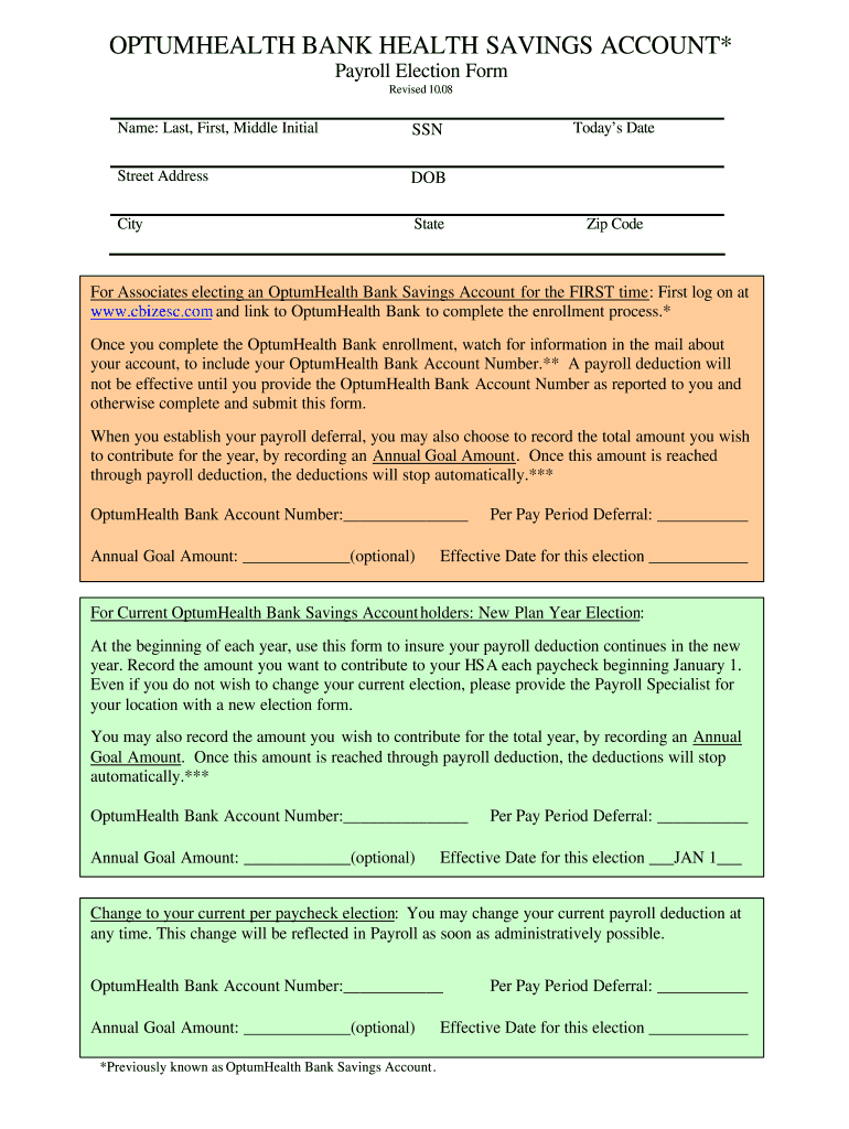 Fillable Online OPTUMHEALTH BANK HEALTH SAVINGS ACCOUNT* Fax Email ...