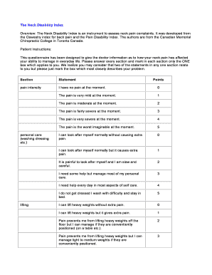 Fillable Online Overview: The Neck Disability Index is an instrument to ...