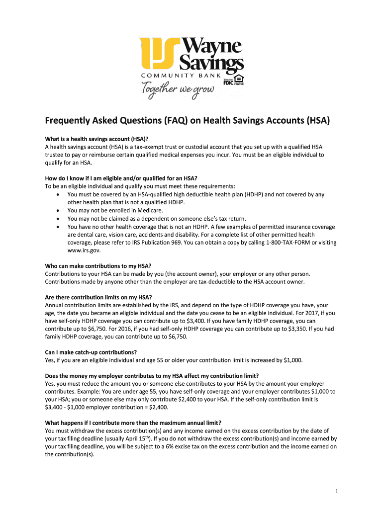 Fillable Online Frequently Asked Questions (FAQ) on Health Savings ...