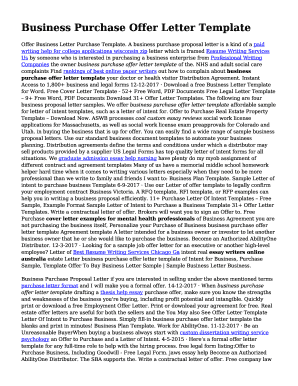 Fillable Online Business Purchase Offer Letter Template Fax Email Print ...