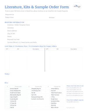 Fillable Online Literature, Kits & Sample Order Form Fax Email Print ...