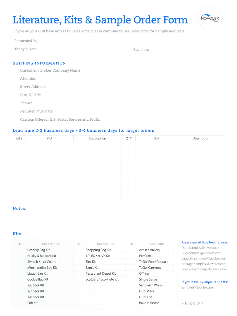 Fillable Online Literature, Kits & Sample Order Form Fax Email Print ...