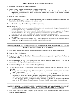 Fillable Online DOCUMENTS FOR TRANSFER OF SHARES Fax Email Print ...