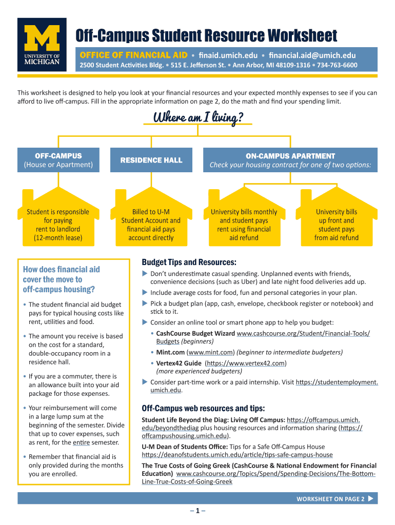 Fillable Online Off-Campus Student Resource Worksheet Fax Email Print ...