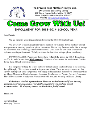 Fillable Online The Growing Tree North of Roslyn, Inc Fax Email Print ...
