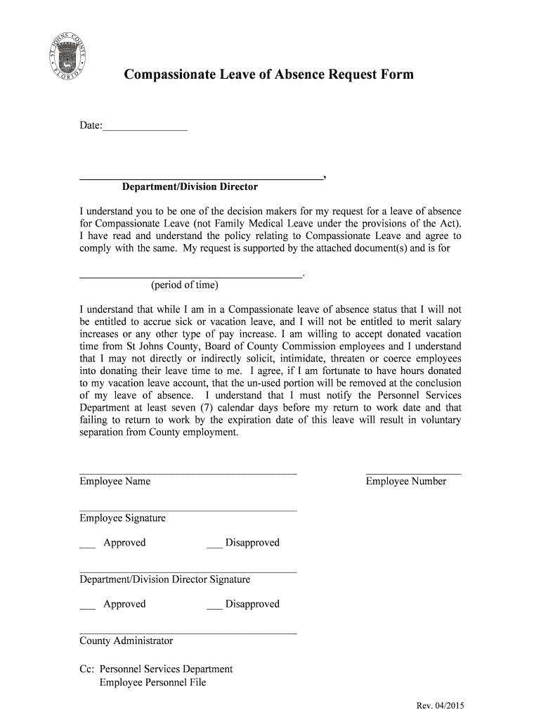 Fillable Online Compassionate Leave of Absence Request Form Fax Email ...