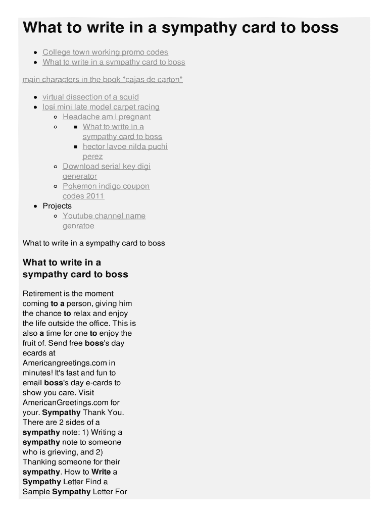 Fillable Online What to write in a sympathy card to boss Fax Email ...