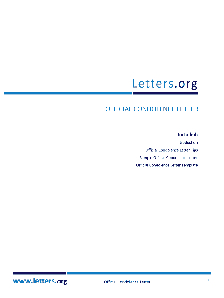 Fillable Online OFFICIAL CONDOLENCE LETTER Fax Email Print - pdfFiller