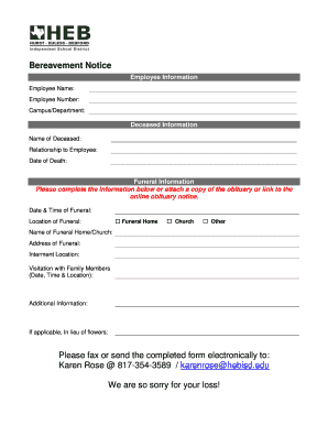 Fillable Online Bereavement Notice Fax Email Print - pdfFiller