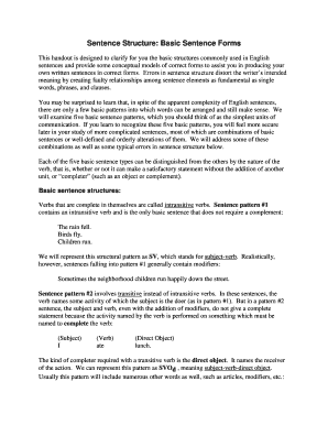 Fillable Online Sentence Structure: Basic Sentence Forms Fax Email ...