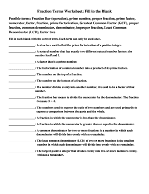 Fillable Online Fraction Terms Worksheet: Fill in the Blank Fax Email ...