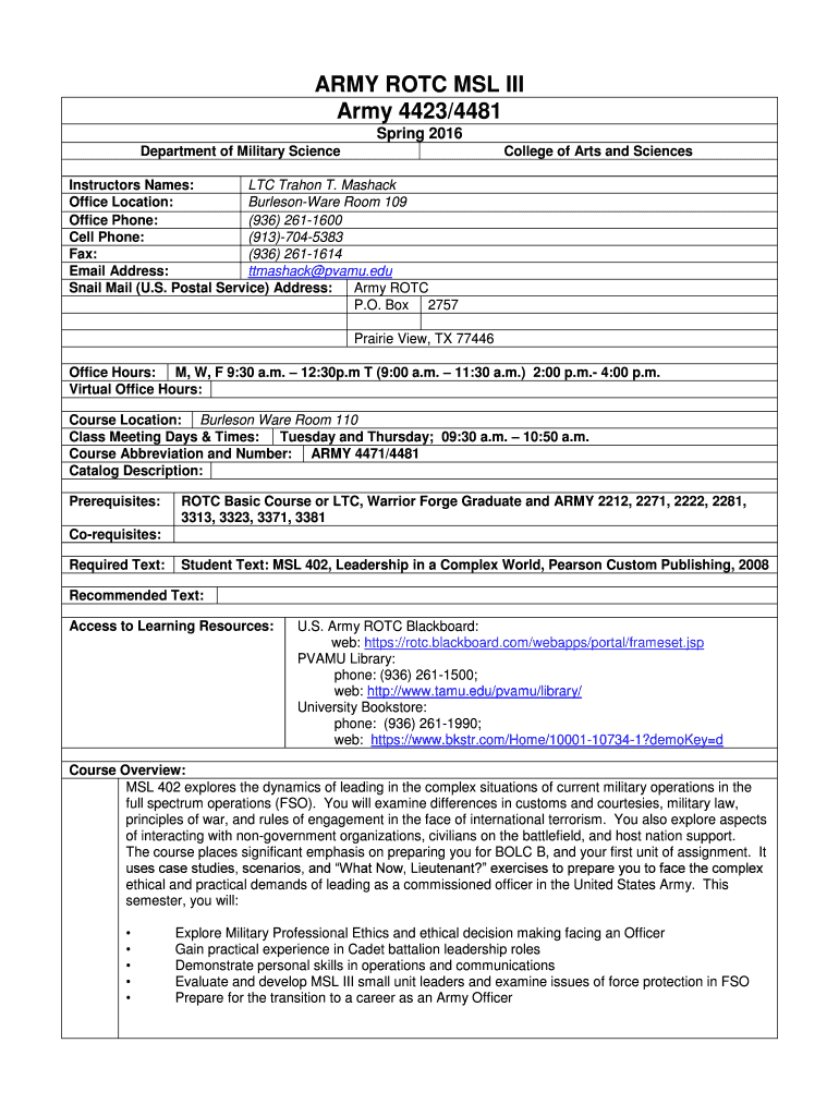 Fillable Online ARMY ROTC MSL III Fax Email Print - pdfFiller