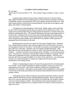 Fillable Online CLASSIFICATION SAMPLE ESSAY Fax Email Print - pdfFiller