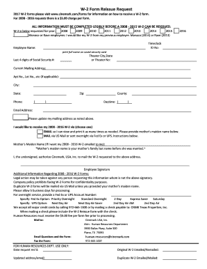 Fillable Online W-2 Form Reissue Request Fax Email Print - pdfFiller