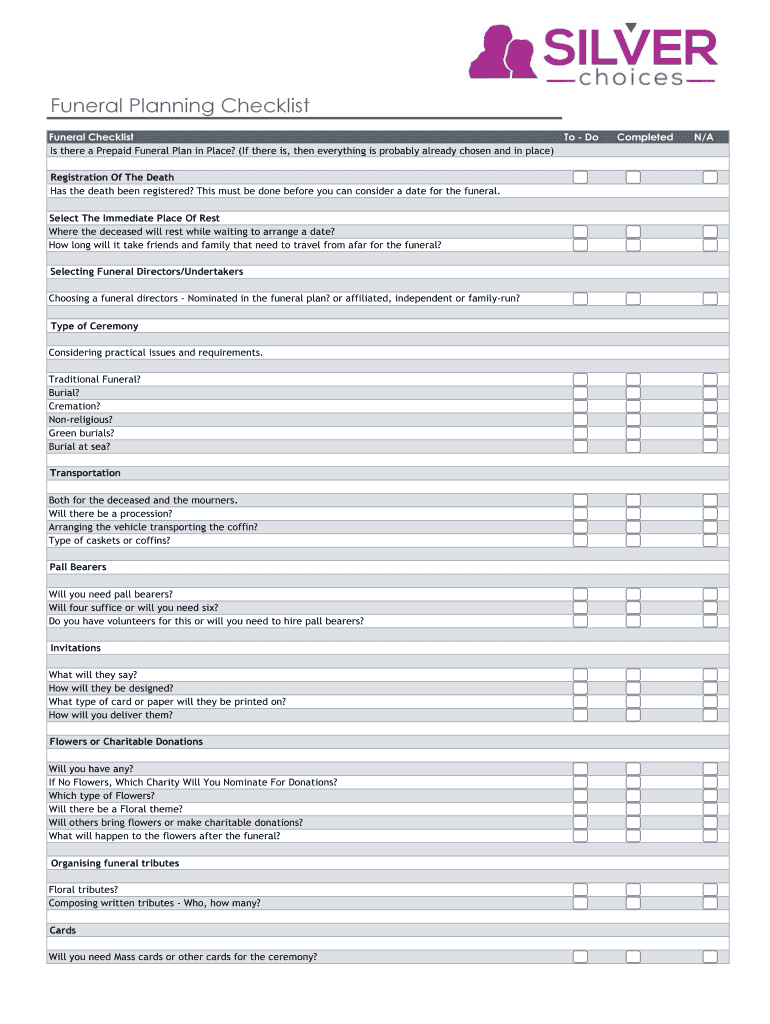 Fillable Online Funeral Checklist Fax Email Print - pdfFiller