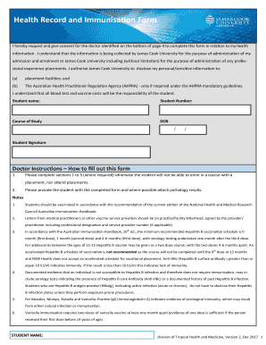 Fillable Online Health Record and Immunisation Form Fax Email Print ...
