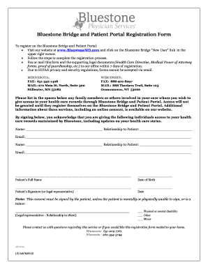 Fillable Online Bluestone Bridge and Patient Portal Registration Form ...