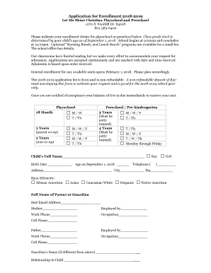 Fillable Online Application for Enrollment 2018-2019 Fax Email Print ...