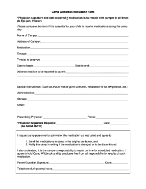 Fillable Online Camp Wildbrook Medication Form Fax Email Print - pdfFiller