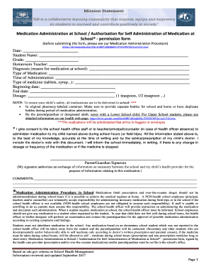 Fillable Online Medication Administration at School / Authorization for ...