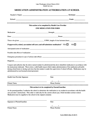 Fillable Online MEDICATION ADMINISTRATION AUTHORIZATION AT SCHOOL Fax ...