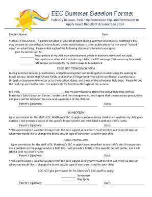Fillable Online EEC Summer Session Forms: Fax Email Print - pdfFiller