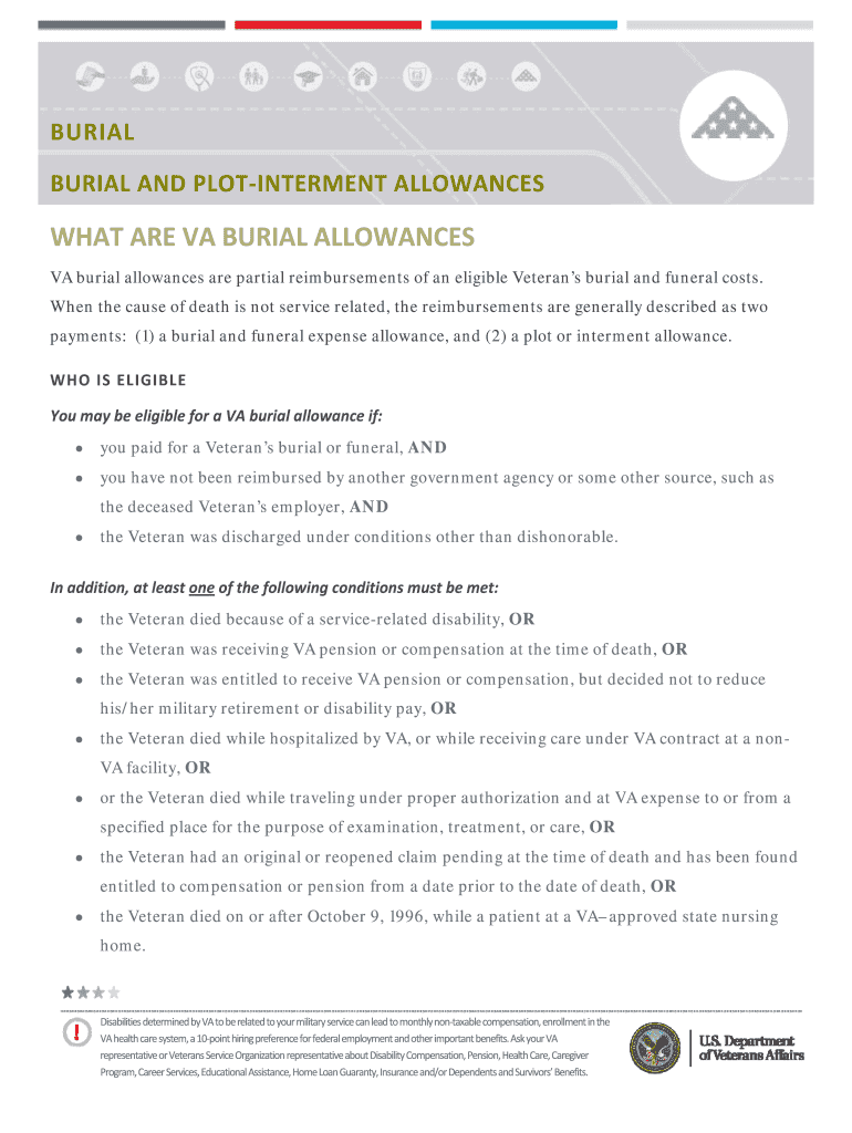 Fillable Online VA burial allowances are partial reimbursements of an ...