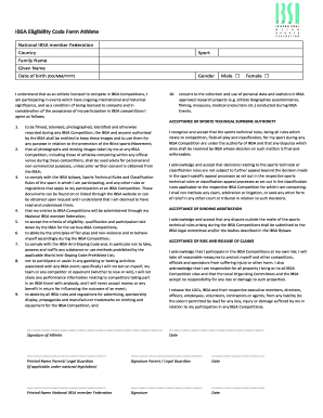 Fillable Online IBSA Eligibility Code Form Athlete Fax Email Print ...