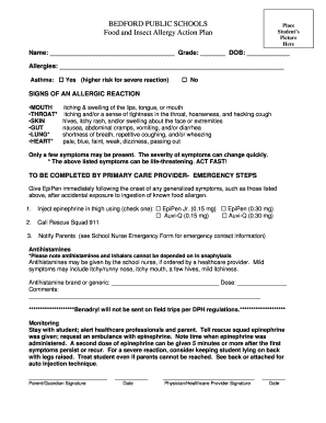 Fillable Online Food and Insect Allergy Action Plan Fax Email Print ...