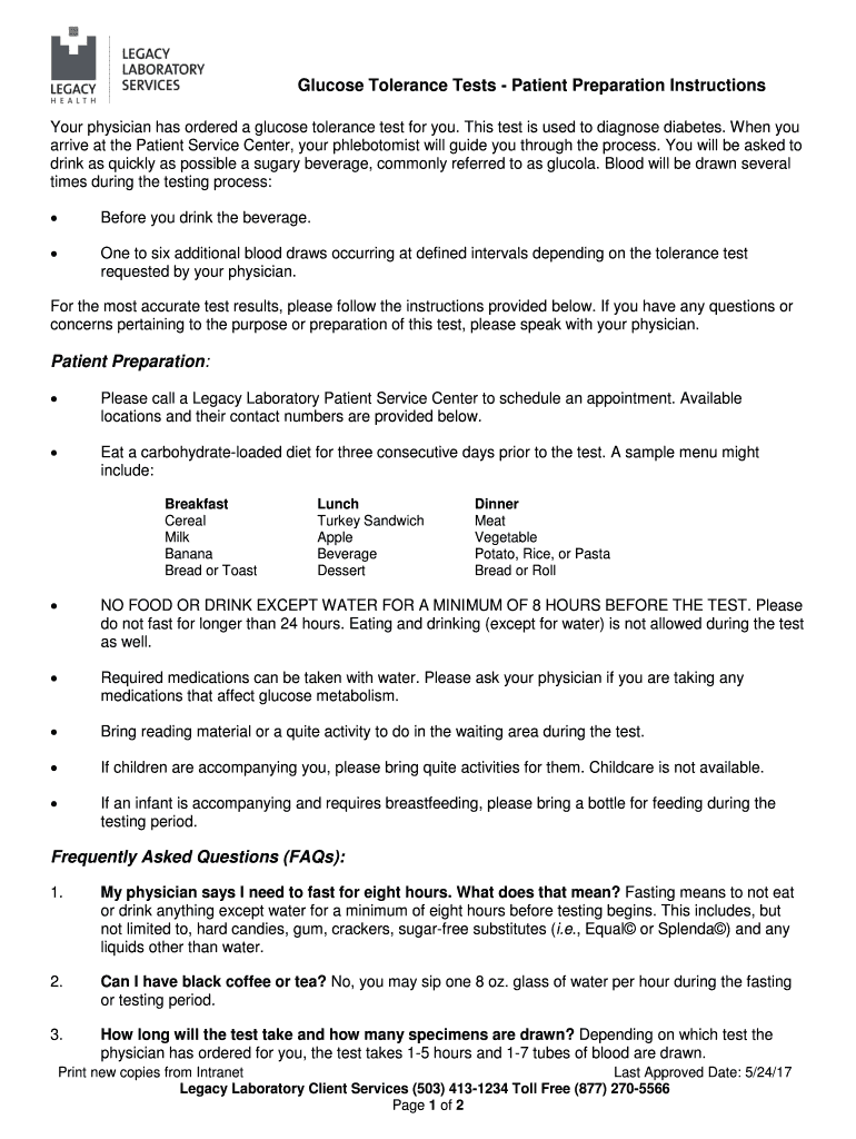 Fillable Online Glucose Tolerance Tests - Patient Preparation ...
