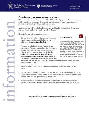 Fillable Online One-hour glucose tolerance test Fax Email Print - pdfFiller