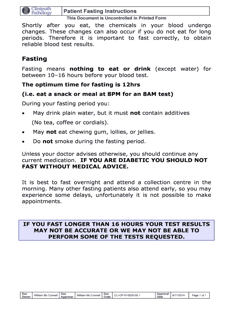 Fillable Online Patient Fasting Instructions Fax Email Print - pdfFiller