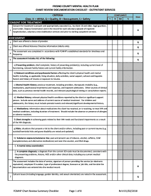 Fillable Online CHART REVIEW DOCUMENTATION CHECKLIST - OUTPATIENT ...
