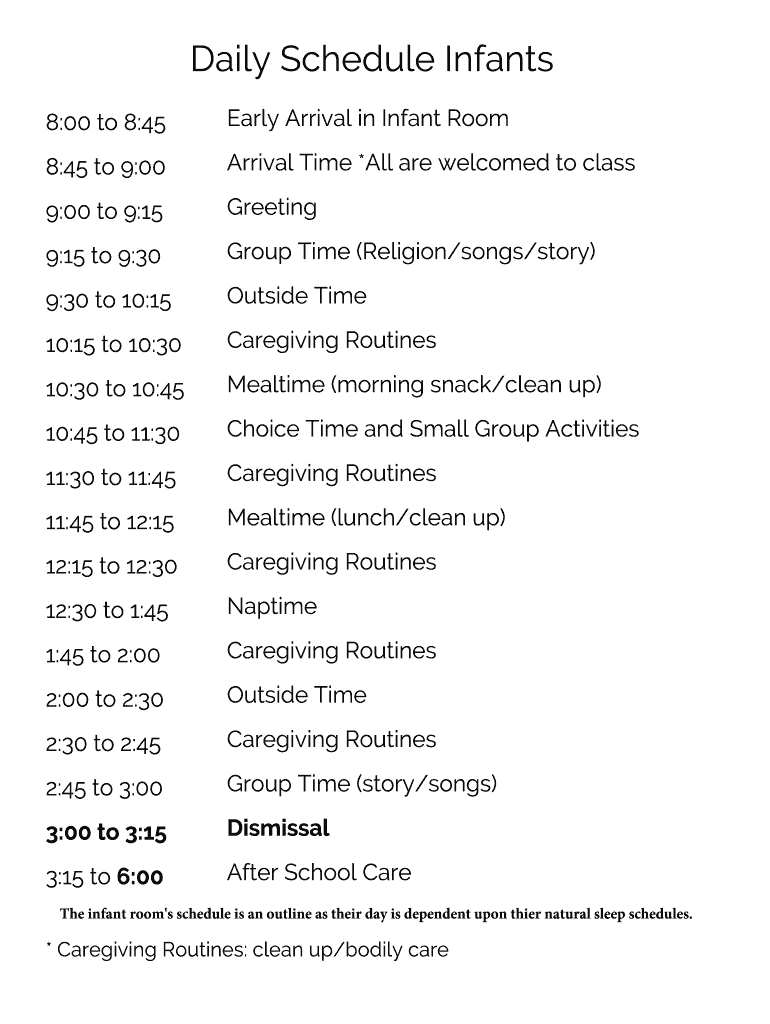 Fillable Online Daily Schedule Infants Fax Email Print - pdfFiller