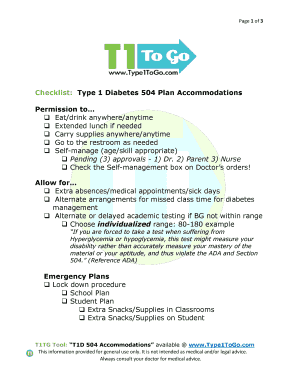 Fillable Online Checklist: Type 1 Diabetes 504 Plan Accommodations Fax ...