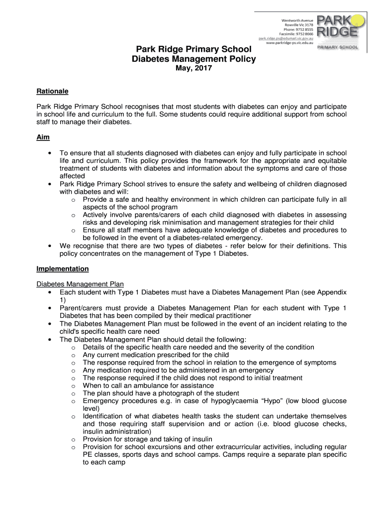 Fillable Online Park Ridge Primary School Fax Email Print - pdfFiller