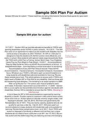 Fillable Online Sample 504 Plan For Autism Fax Email Print - pdfFiller