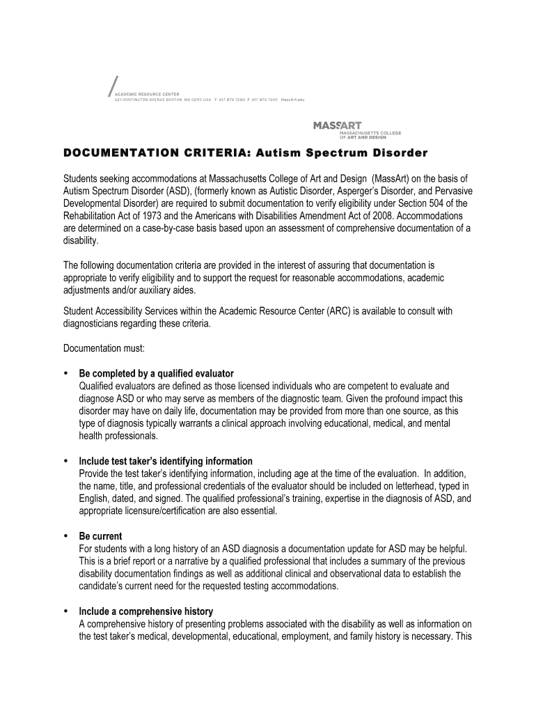 Fillable Online DOCUMENTATION CRITERIA: Autism Spectrum Disorder Fax ...
