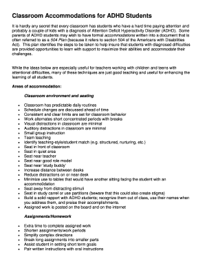 Fillable Online Classroom Accommodations for ADHD Students Fax Email ...