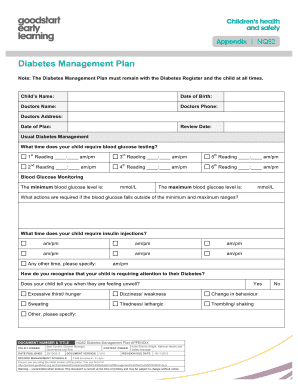 Fillable Online Note: The Diabetes Management Plan must remain with the ...
