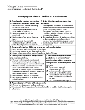 Fillable Online Developing 504 Plans: A Checklist for School Districts ...